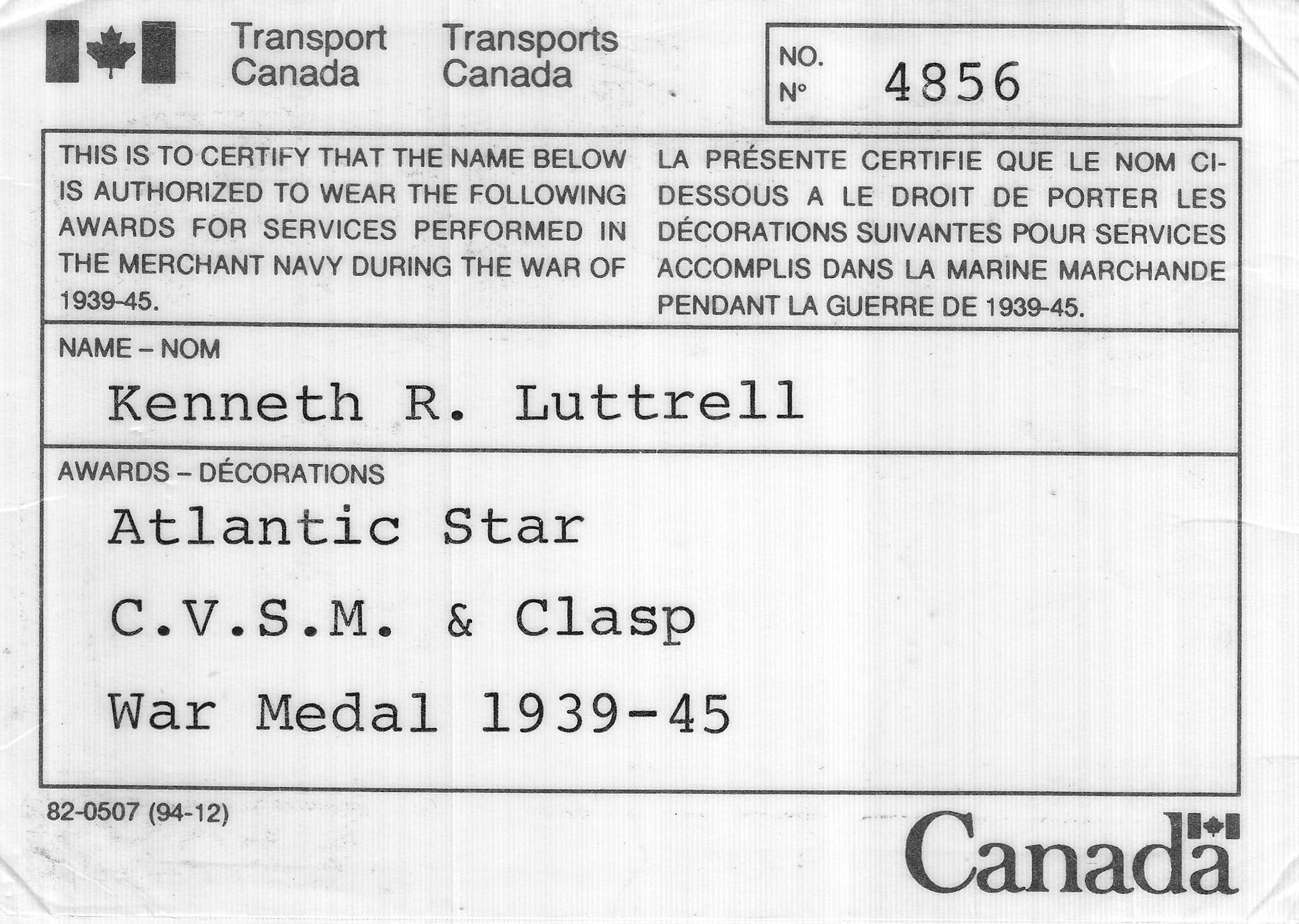 Ken Raymond "Fritz" "Curly" Luttrell (Primary Source) | The Canadian ...